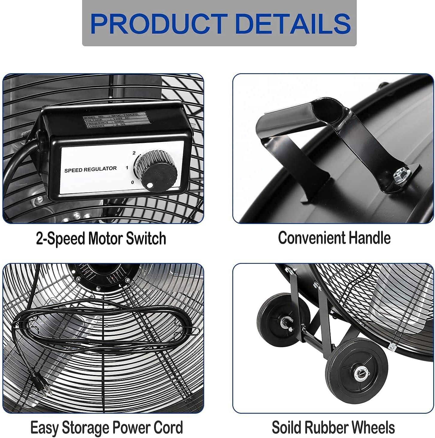 BILT HARD 13000 CFM 30″ High Velocity Drum Fan, 2-Speed Heavy Duty ...