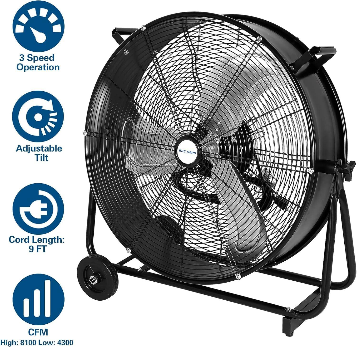 BILT HARD 13000 CFM 30″ High Velocity Drum Fan, 2-Speed Heavy Duty ...