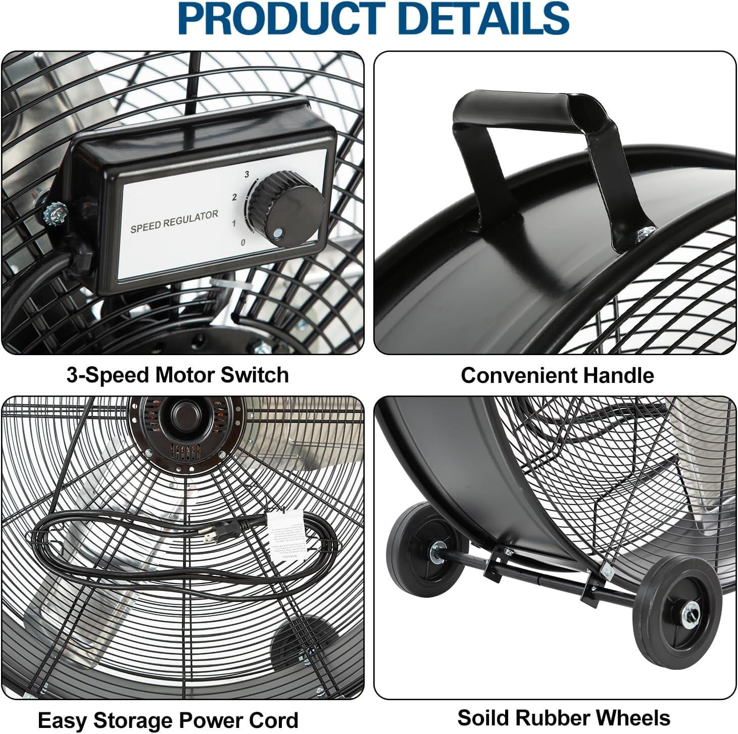BILT HARD 34 inch 3-Speed Industrial Heavy Duty Shop Fan, 15000 CFM ...