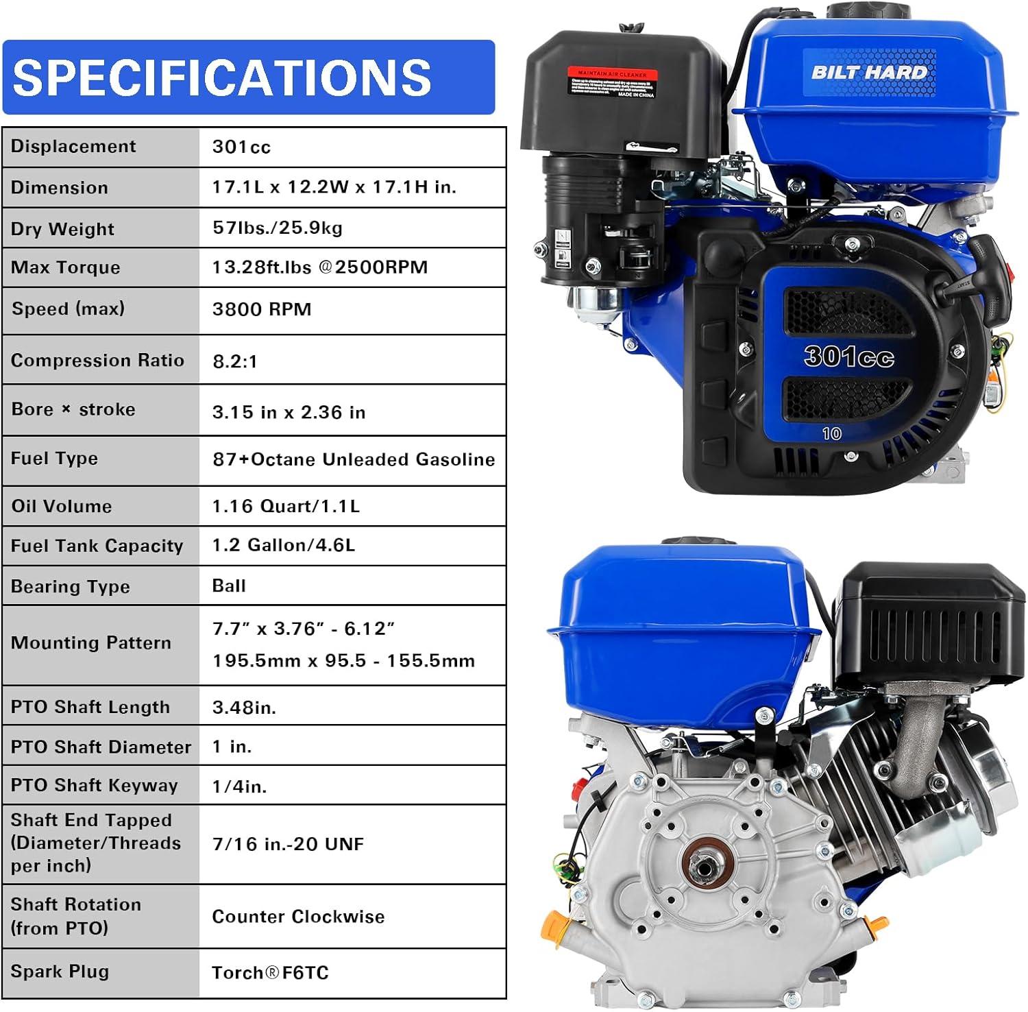 BILT HARD Gas Engine 79cc 2 HP, Gas Motor for Log Splitter, Pressure ...